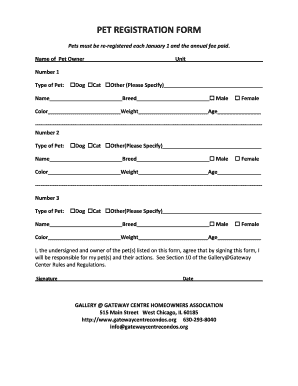 Fillable Online gatewaycentrecondos Pet Registration Form - Gateway ...