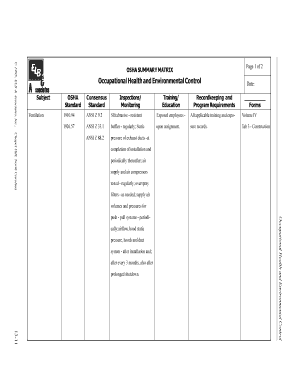 Fillable Online OSHA SUMMARY MATRIX Page 1 of 2 Occupational Health and ...