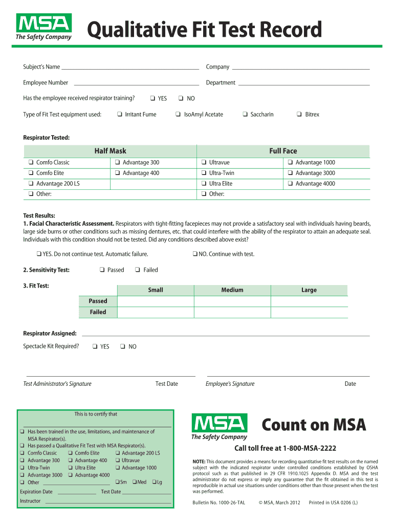Fillable Online BQualitative Fit Test Recordb Fax Email Print - pdfFiller