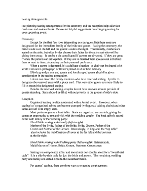 Fillable Online Pre-planning seating arrangements for the ceremony and ...