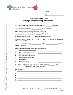 Fillable Online wbpcn TAKE AWAY MESSAGES Getting Started Planning for ...