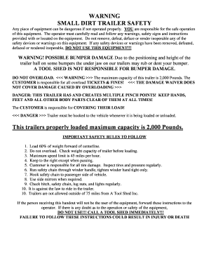 Fillable Online WARNING SMALL DIRT TRAILER SAFETY This trailers ...