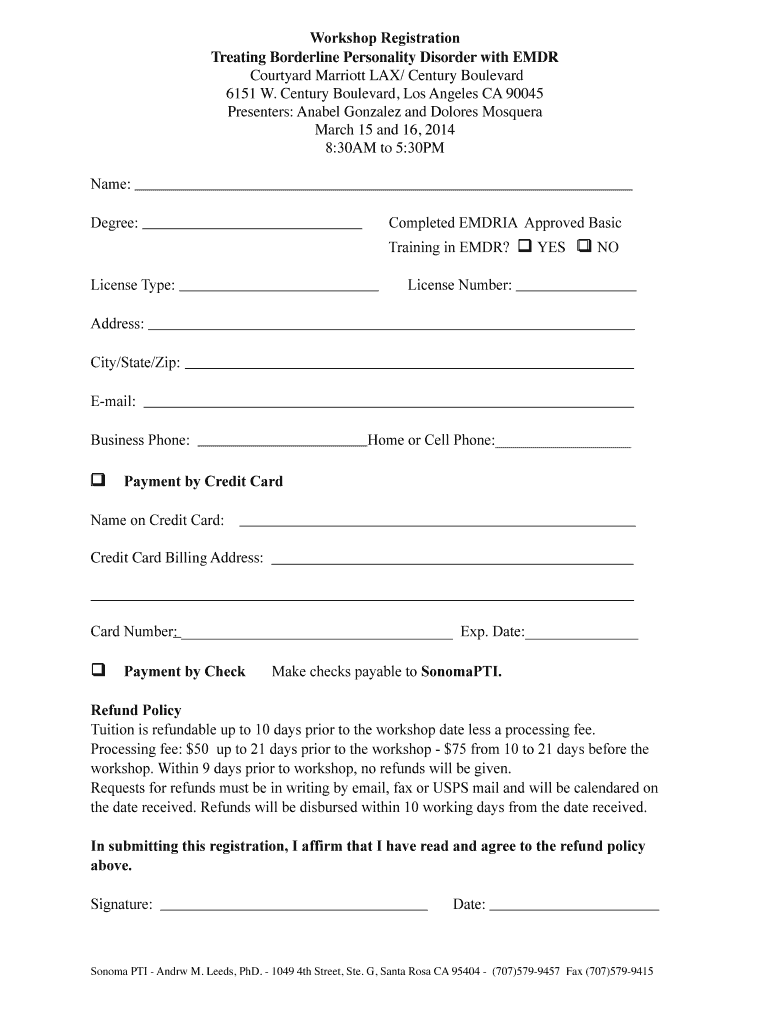Fillable Online Treating Borderline Personality Registration Fax Email ...