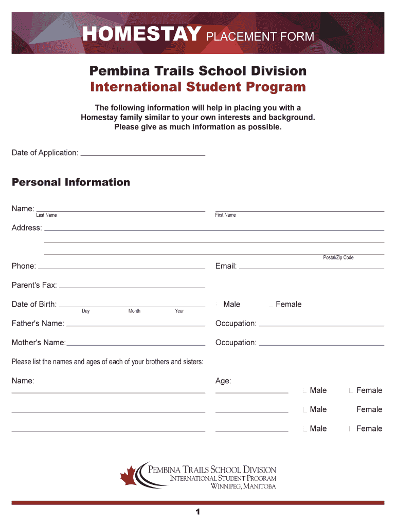 Fillable Online isp pembinatrails HOMESTAY PLACEMENT FORM Fax Email ...