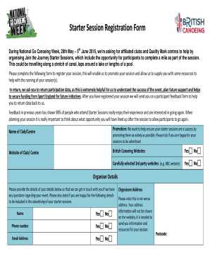 Fillable Online Starter Session Registration Form - canoewalescom Fax ...
