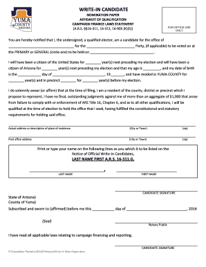 Fillable Online yumasupt NOMINATION PAPER AFFIDAVIT OF QUALIFICATION ...