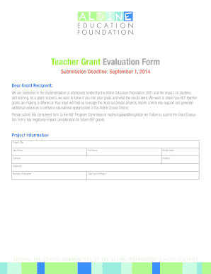 Fillable Online aldineeducationfoundation Teacher Grant Evaluation Form ...