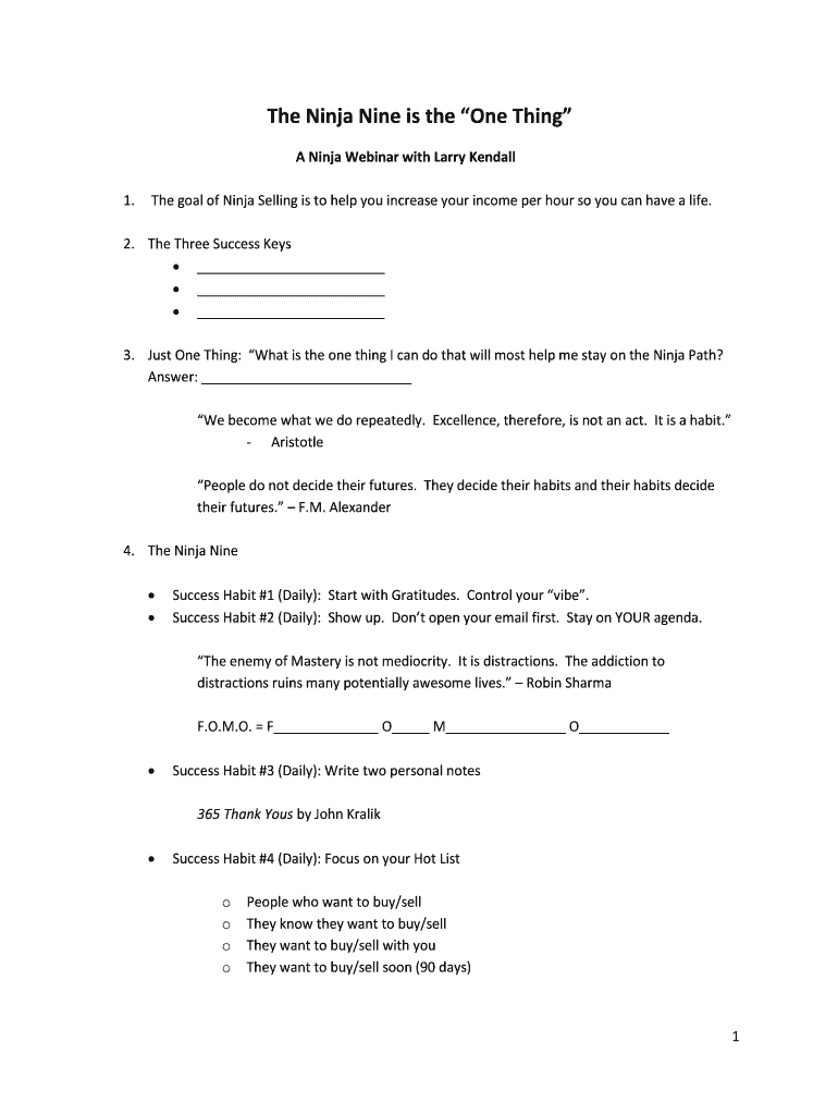 Fillable Online The Ninja Nine is the One Thing - Ninja Selling Fax ...