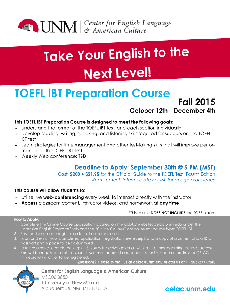 Fillable Online celac unm TOEFL iBT Preparation Course - Celac ...