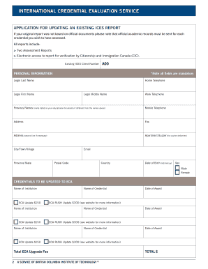 Fillable Online bcit APPLICATION FOR AN UPDATED ECA REPORT FOR ...