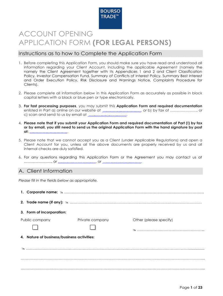 Fillable Online ACCOUNT OPENING APPLICATION FORM FOR LEGAL PERSONS Fax Email Print - pdfFiller