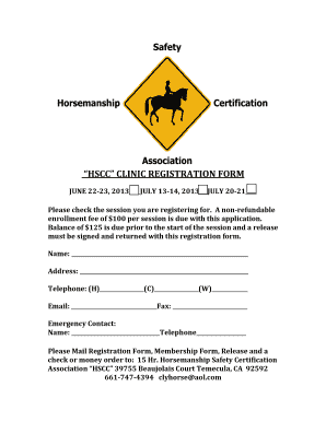 Fillable Online horsemanshipsafety HSCC CLINIC REGISTRATION FORM Fax ...