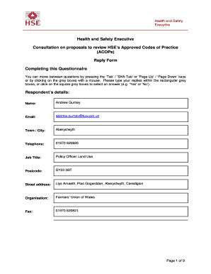 Fillable Online fuw org Review of the HSE's Approved Codes of Practice ...