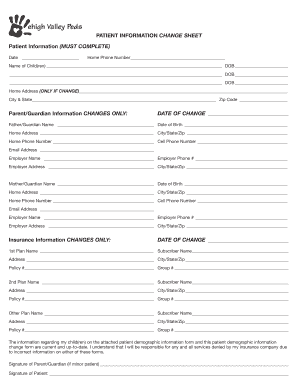 Fillable Online Patient Information Change Sheet Fax Email Print ...