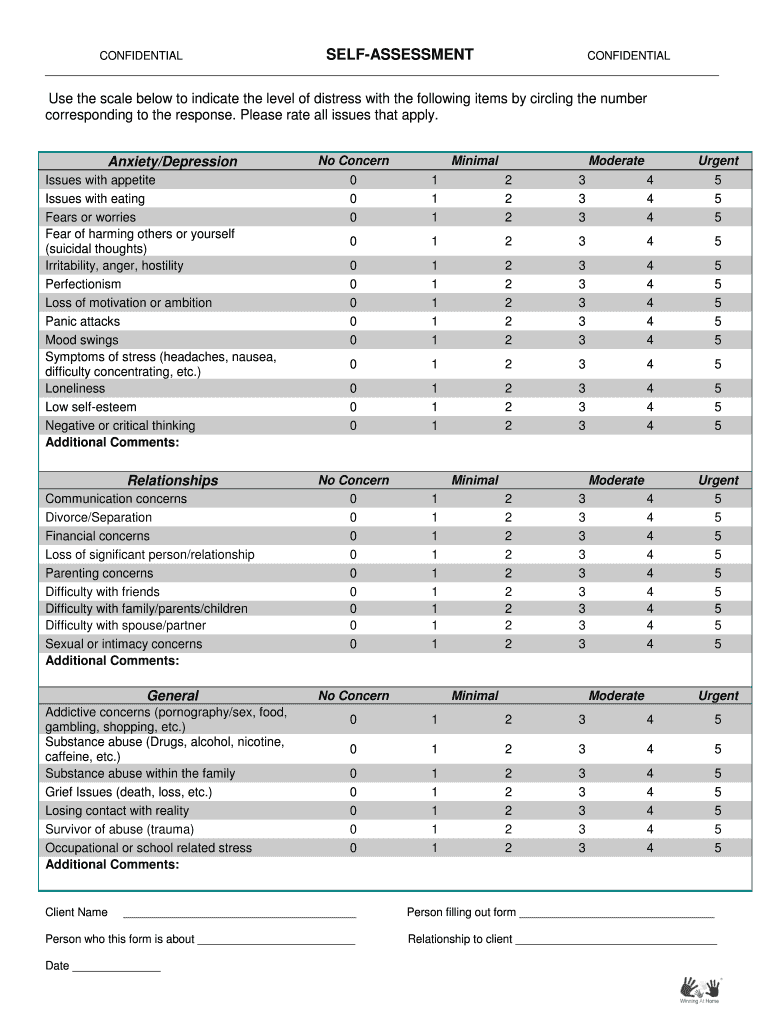 Fillable Online Use the scale below to indicate the level of distress ...