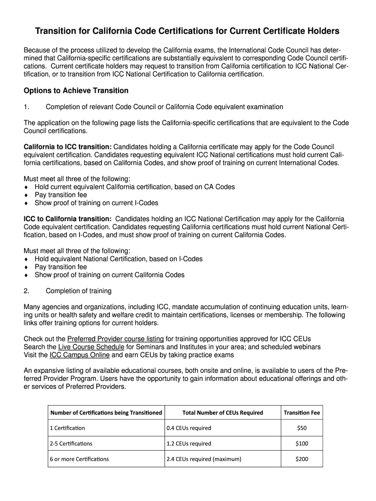 Fillable Online iccsafe Transition for California Code Certifications ...