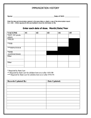 Fillable Online Form IMMUNIZATION HISTORYdoc Fax Email Print - pdfFiller