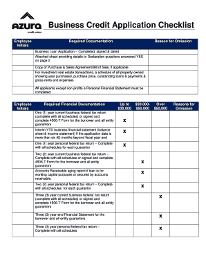 Fillable Online Business bCredit Applicationb Checklist - Azura ...