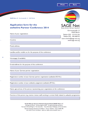 Fillable Online Application form for the SAGE Net Partner Conference ...