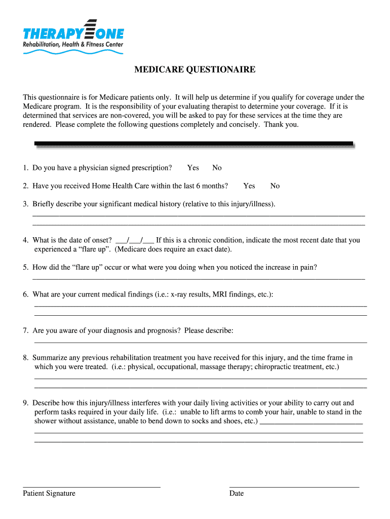 Fillable Online MEDICARE QUESTIONAIRE This questionnaire is for ...