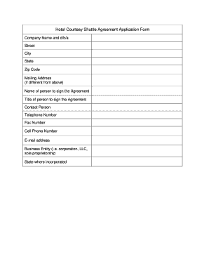 Fillable Online Hotel Courtesy Shuttle Agreement Application Form Fax ...