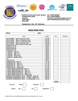 Fillable Online thelwalljuniorschool org Sales Order Form - Thelwall ...