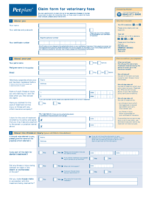 Fillable Online Claim bformb for bveterinaryb fees - Petplan Fax Email ...