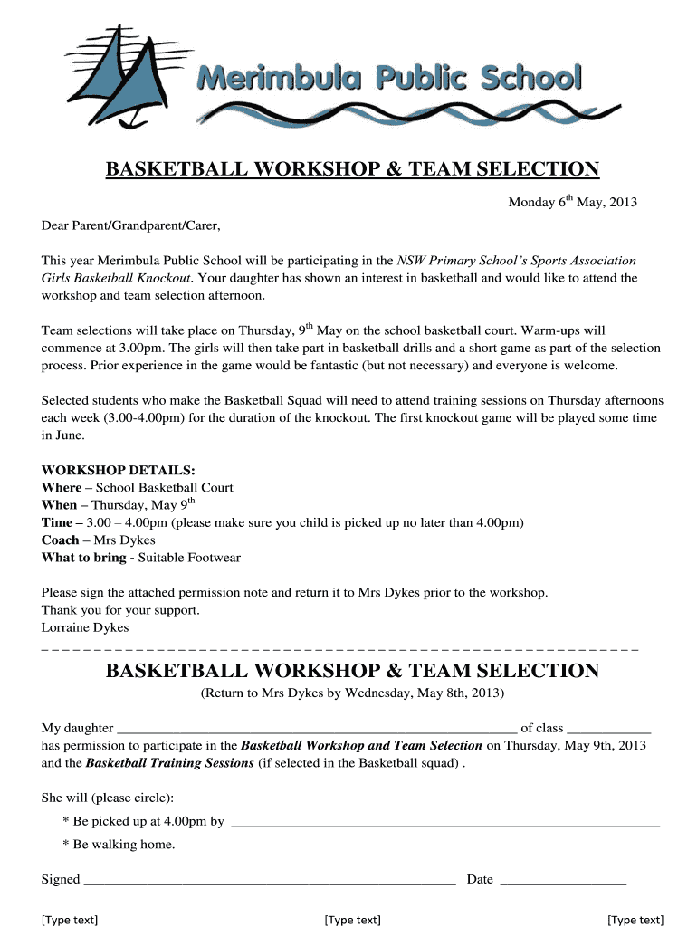 Fillable Online merimbula-p schools nsw edu Basketball Workshop ...