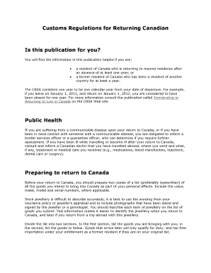 Fillable Online Customs Regulations for Returning Canadian Fax Email ...
