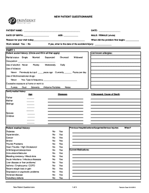 Fillable Online NEW PATIENT QUESTIONNAIRE - bprovidentshbbcomb Fax Email Print - pdfFiller