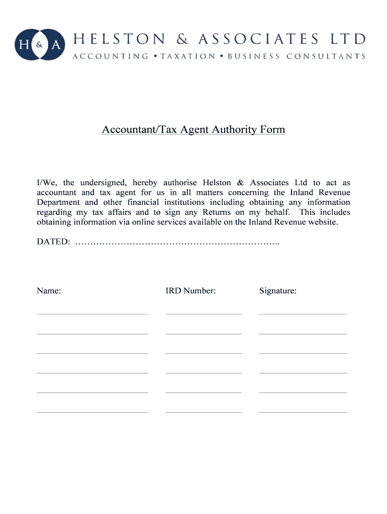 Fillable Online helston co AccountantTax Agent Authority Form - helston ...