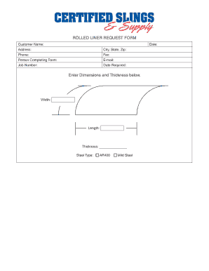 Fillable Online ROLLED LINER REQUEST FORM Enter Dimensions and ...