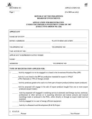 Fillable Online BOI bFORM 501b APPLICATION NO - Philippine Business ...