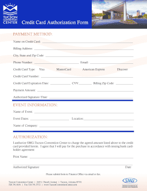 Fillable Online Credit bCard Authorizationb Form - Tucson Convention ...
