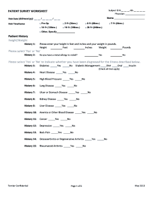 Fillable Online PATIENT SURVEY WORKSHEET Patient History Height/Weight ...