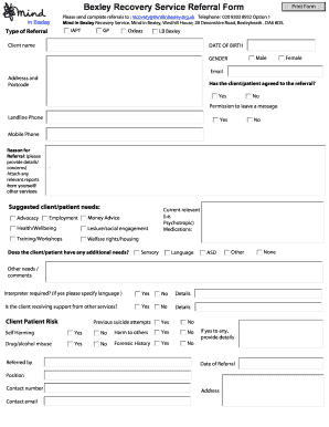 Fillable Online mindinbexley org Bexley Recovery Service Referral Form ...