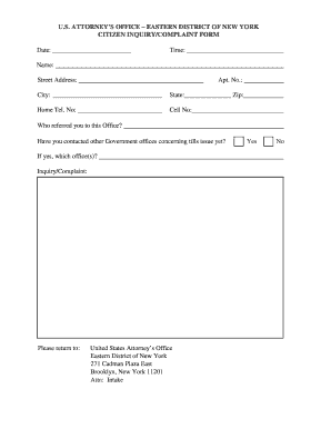 Fillable Online justice Citizen Inquiry Complaint Form (PDF) - US ...