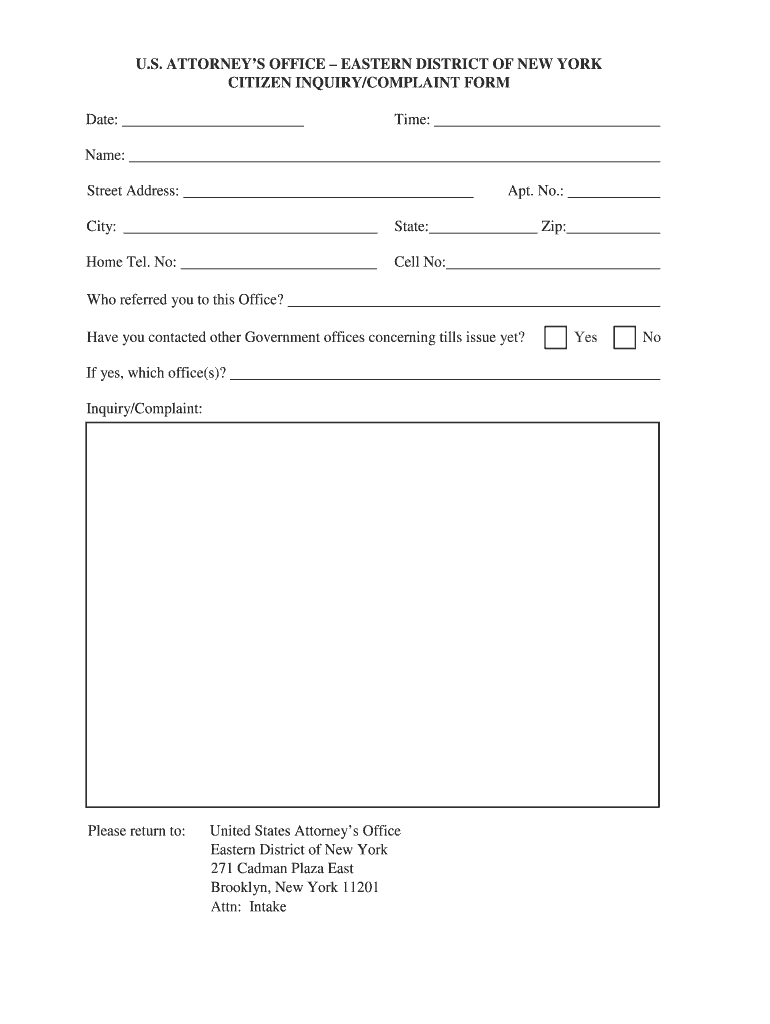 Fillable Online justice Citizen Inquiry Complaint Form (PDF) - US ...