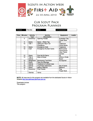Fillable Online Sample Cub Scout Program - Scouts in Action Month Fax ...
