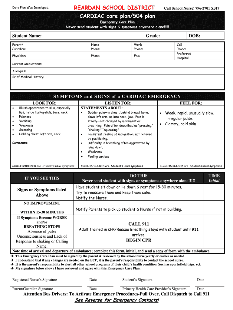 Fillable Online reardan Superchick- Cardiac care plan doc Reardan version 6-08doc - reardan Fax ...