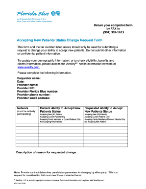 Fillable Online Panel bStatus Changeb Request bFormb - Florida Blue Fax ...