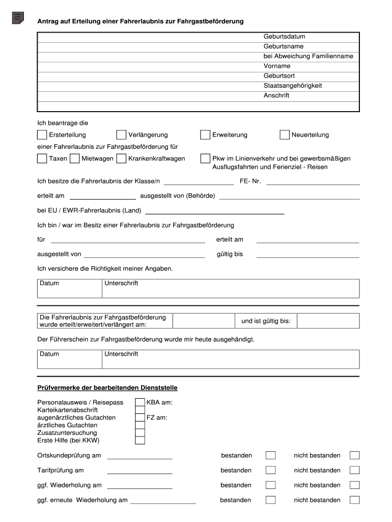 Ausfüllbar Online Antrag auf Erteilung einer Fahrerlaubnis zur Fahrgastbefrderung Geburtsdatum ...