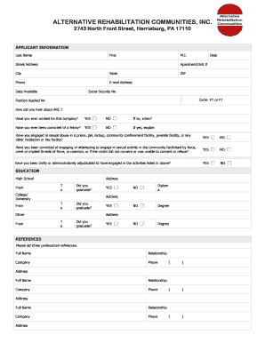 Fillable Online ARC Employment Application Fax Email Print - pdfFiller