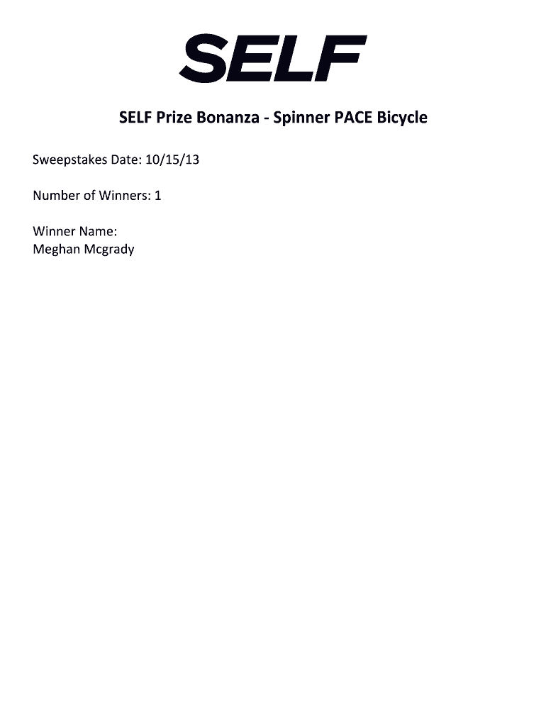 Fillable Online SELF Prize Bonanza Spinner PACE Bicycle Fax Email Print ...