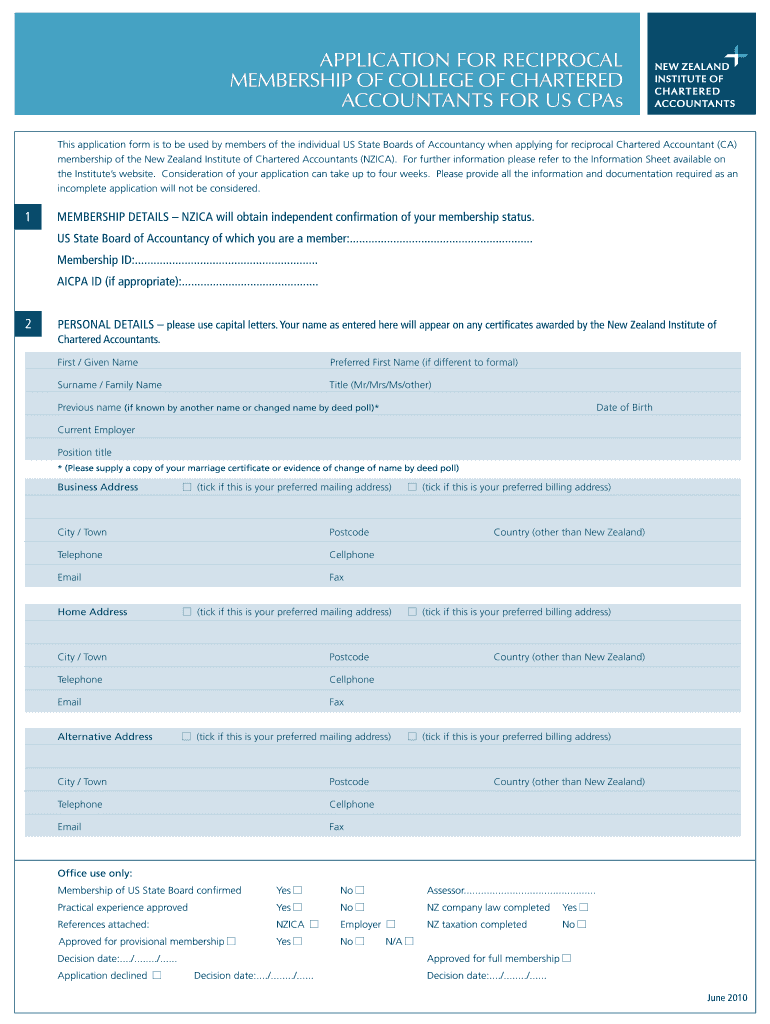 Fillable Online Bapplicationb for reciprocal membership of college of ...