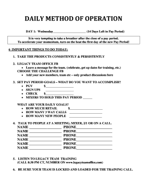 Fillable Online DAILY METHOD OF OPERATION Page 1 - Life Done Better Fax ...