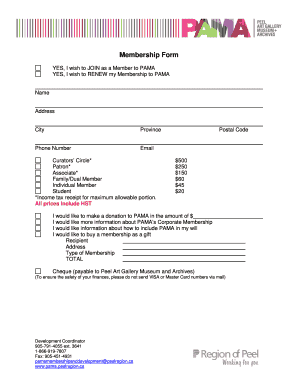 Fillable Online Membership Form - Peel Art Gallery Museum + Archives ...
