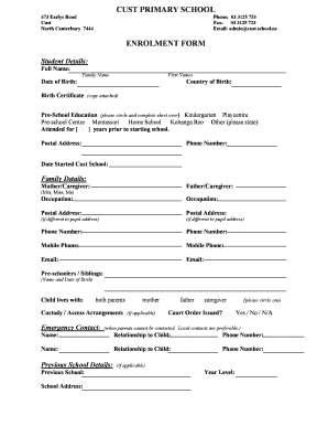 Fillable Online cust school BCUSTb PRIMARY bSCHOOLb ENROLMENT FORM - cust school Fax Email Print ...