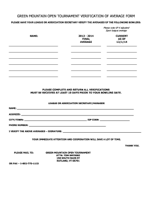 Fillable Online GREEN MOUNTAIN OPEN TOURNAMENT VERIFICATION OF AVERAGE ...