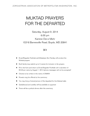 Fillable Online Muktad prayers for the departed - Zoroastrians.net Fax ...